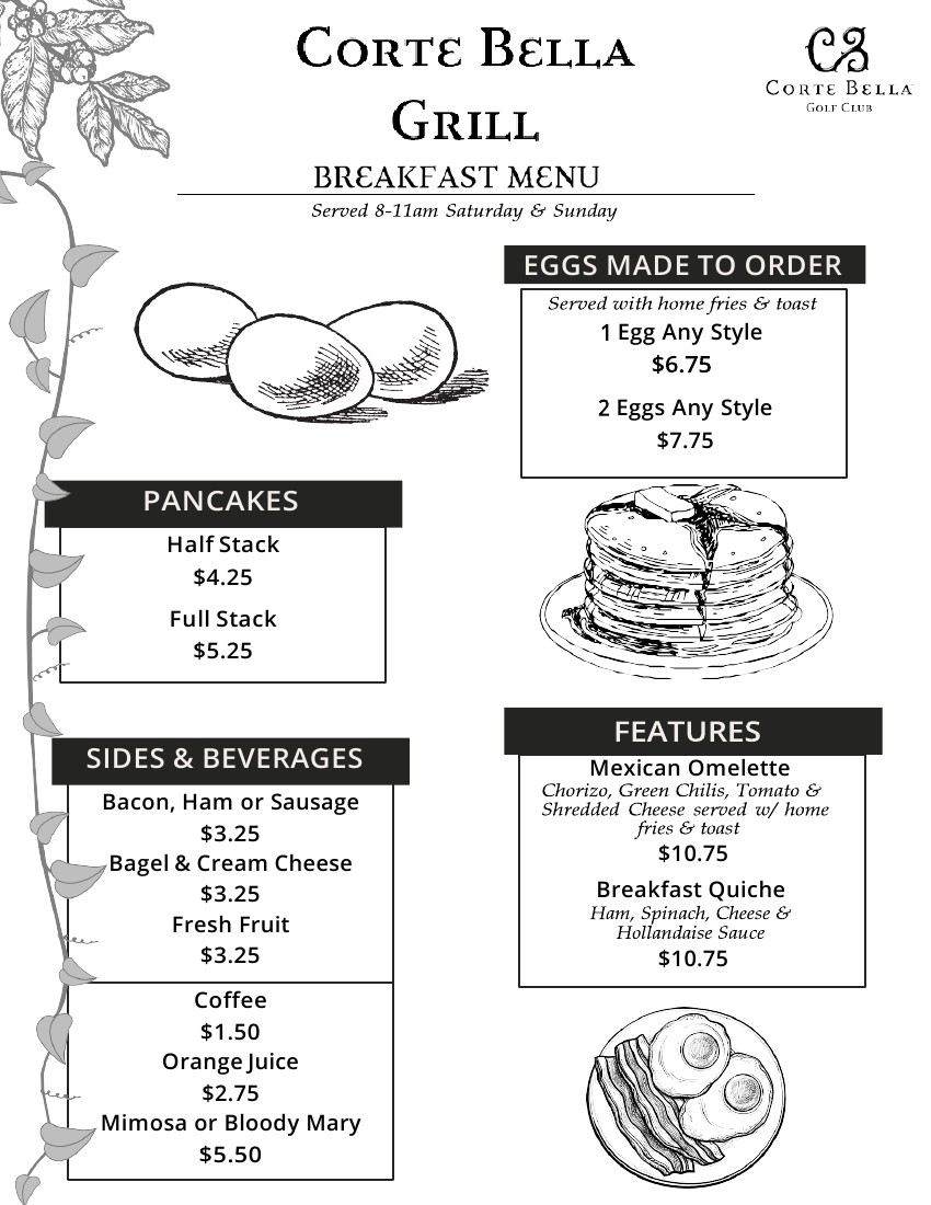 Menus - Corte Bella Golf Club