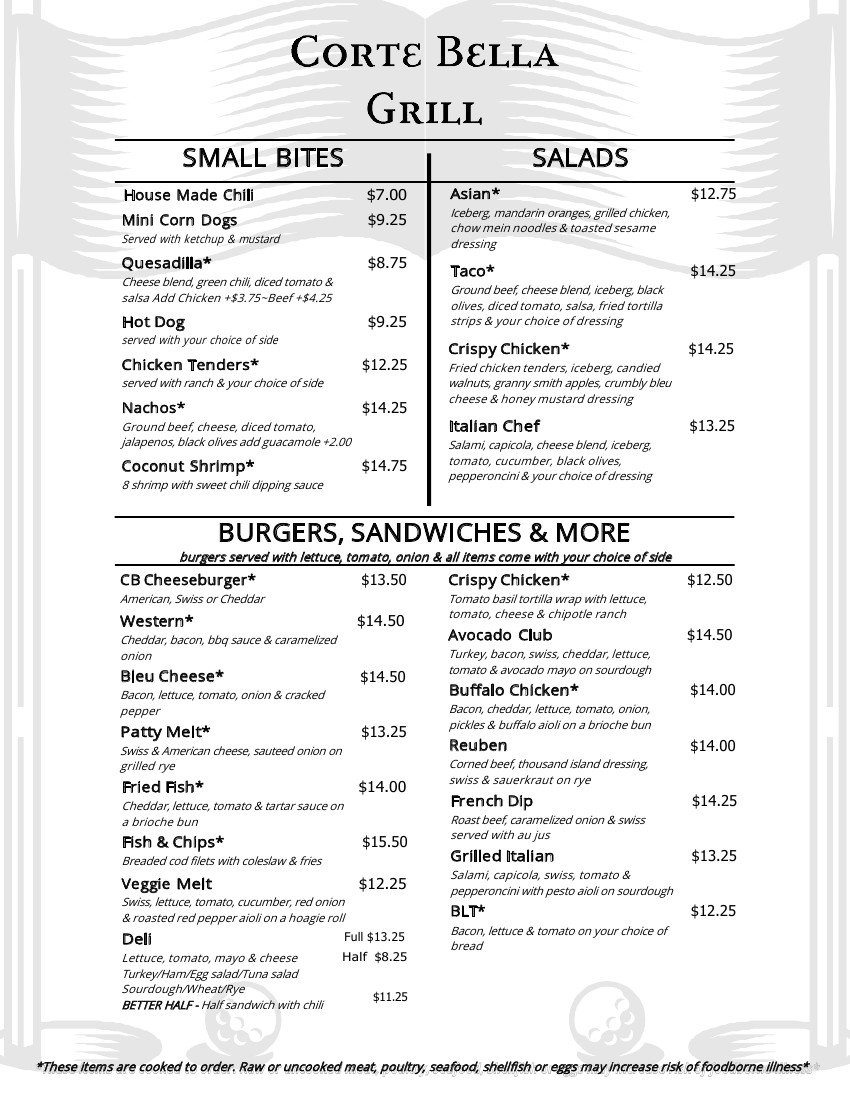 Menus - Corte Bella Golf Club
